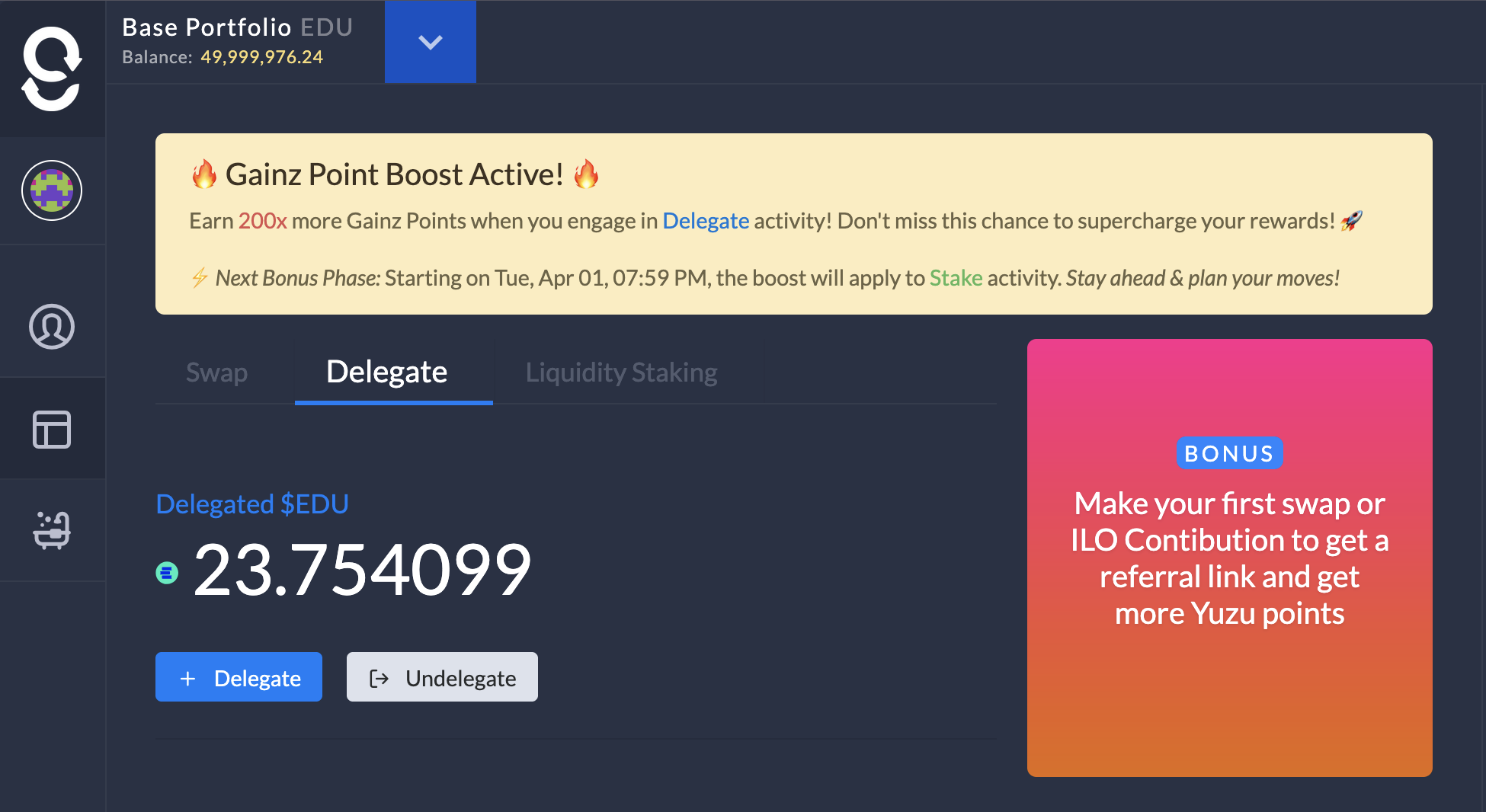 GainzSwap Delegate – Delegate EDU & Maximize Your Rewards